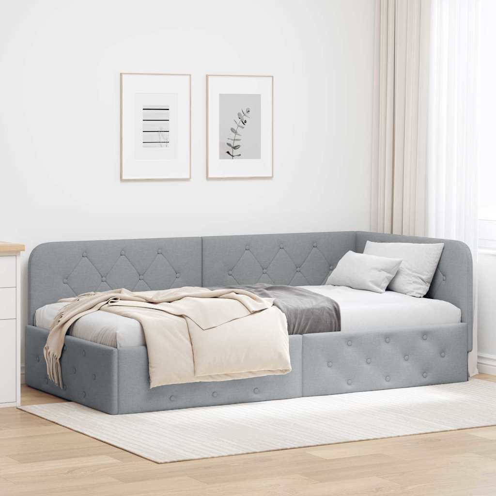 Cadre de lit d'angle Gris clair 90 x 190 cm tissu | Leroy Merlin