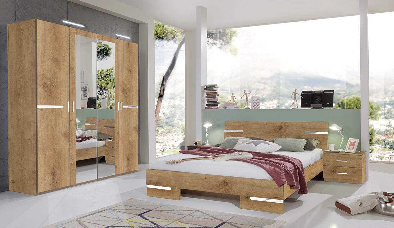 Chambre à coucher complète adulte (lit 140x190cm + 2 chevets + armoire ...