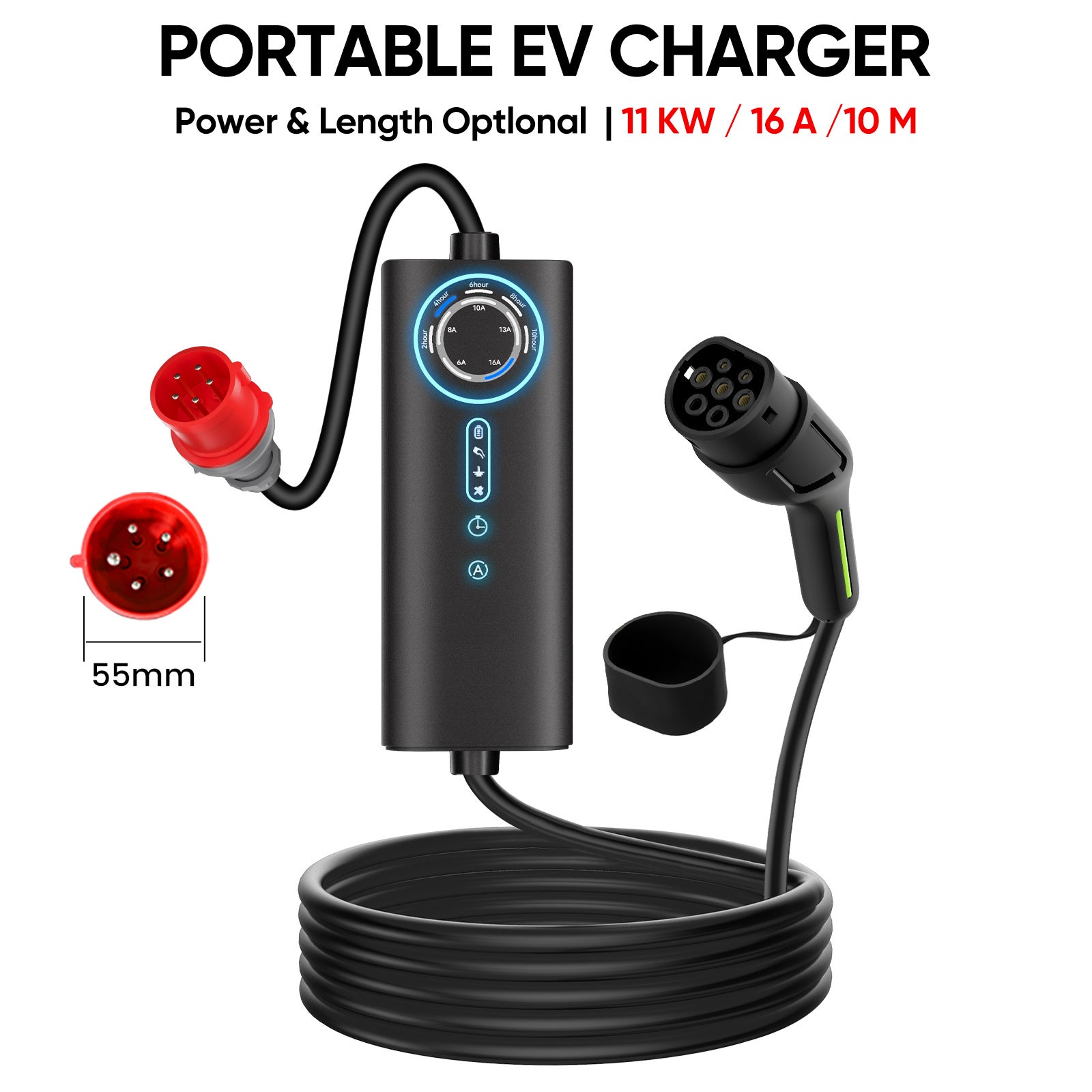 Chargeur portable pour véhicules électriques JUNSUN 11 kW Câble de ...