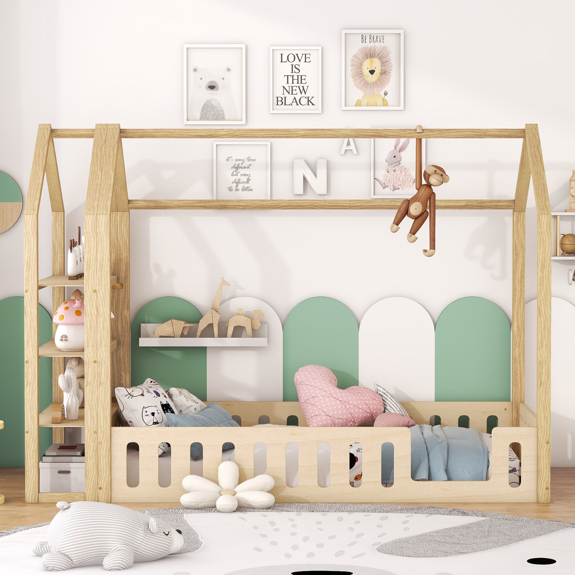 Lits enfants 90 x 200 cm, lits plats, lits maison avec balustrade, lits ...