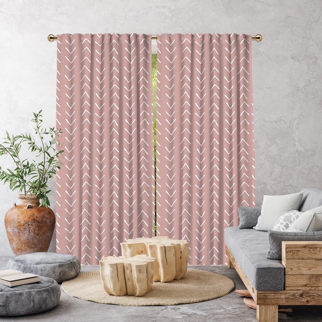 Ensemble de deux rideaux à motif de flèche bohème bébé rose 140*175 ...
