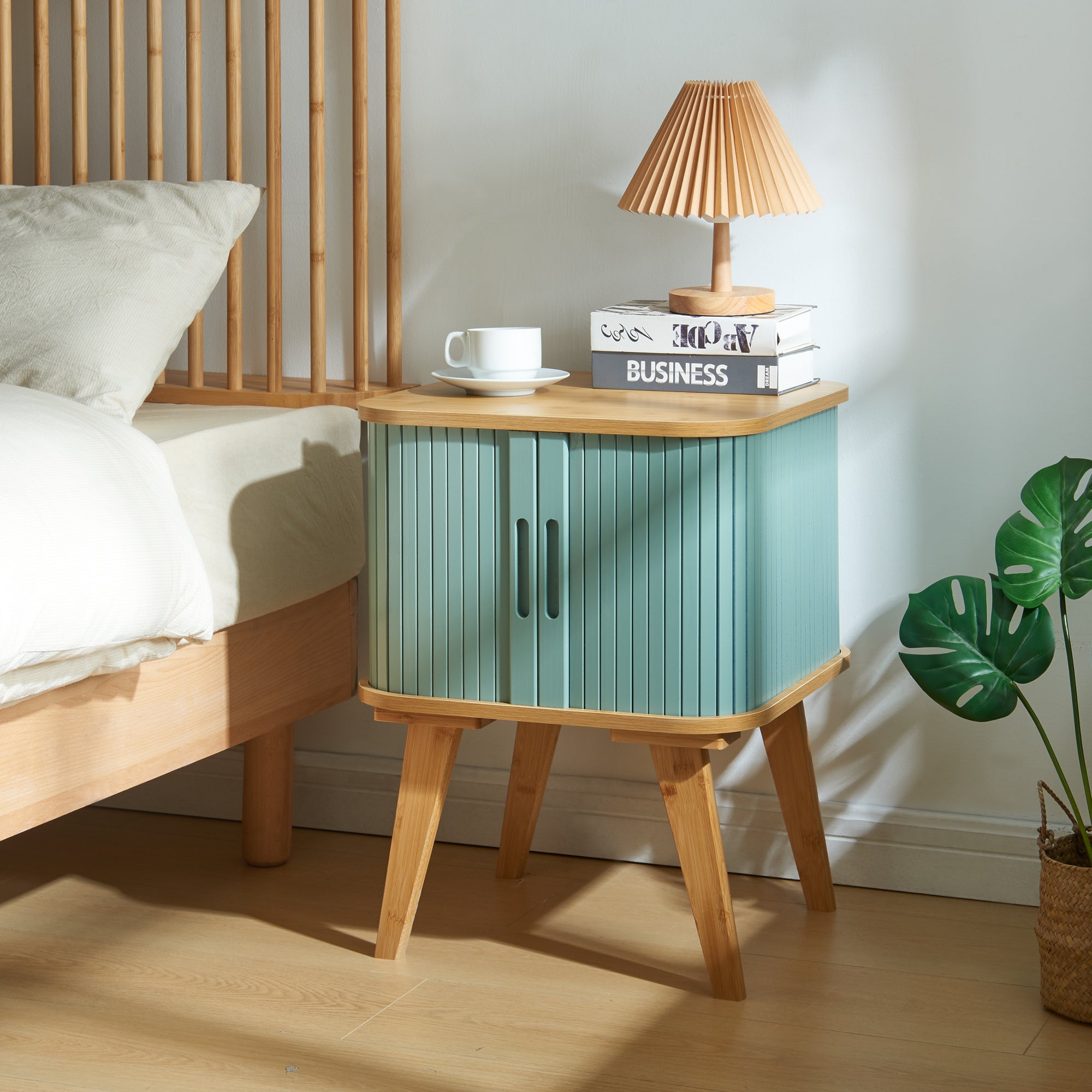 Table d'appoint Tysvær bambou 59 x 45 x 45 cm naturel bleu [en.casa ...
