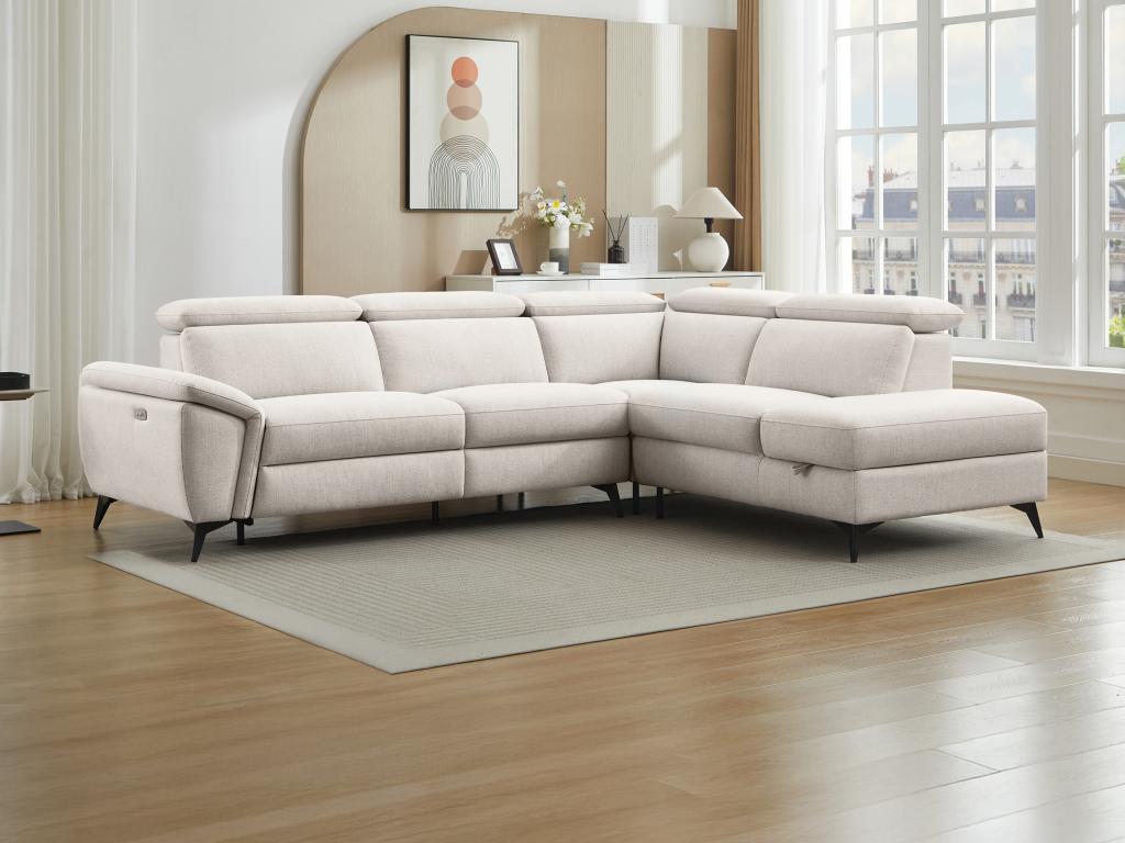 Sofá rinconera derecha relax eléctrico en tejido jaspeado beige CADILO ...