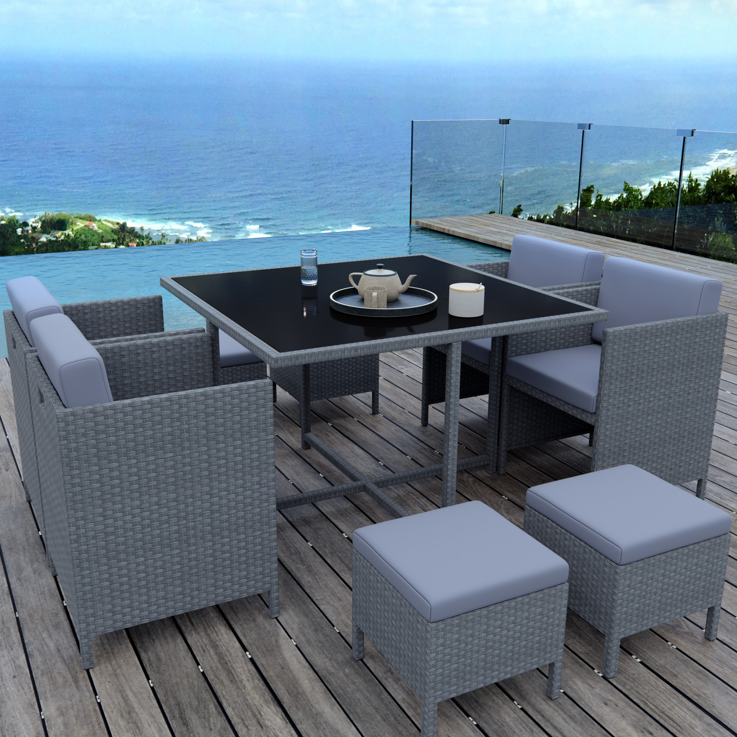 Ensemble encastrable salon / table de jardin résine tressée-Gris ...