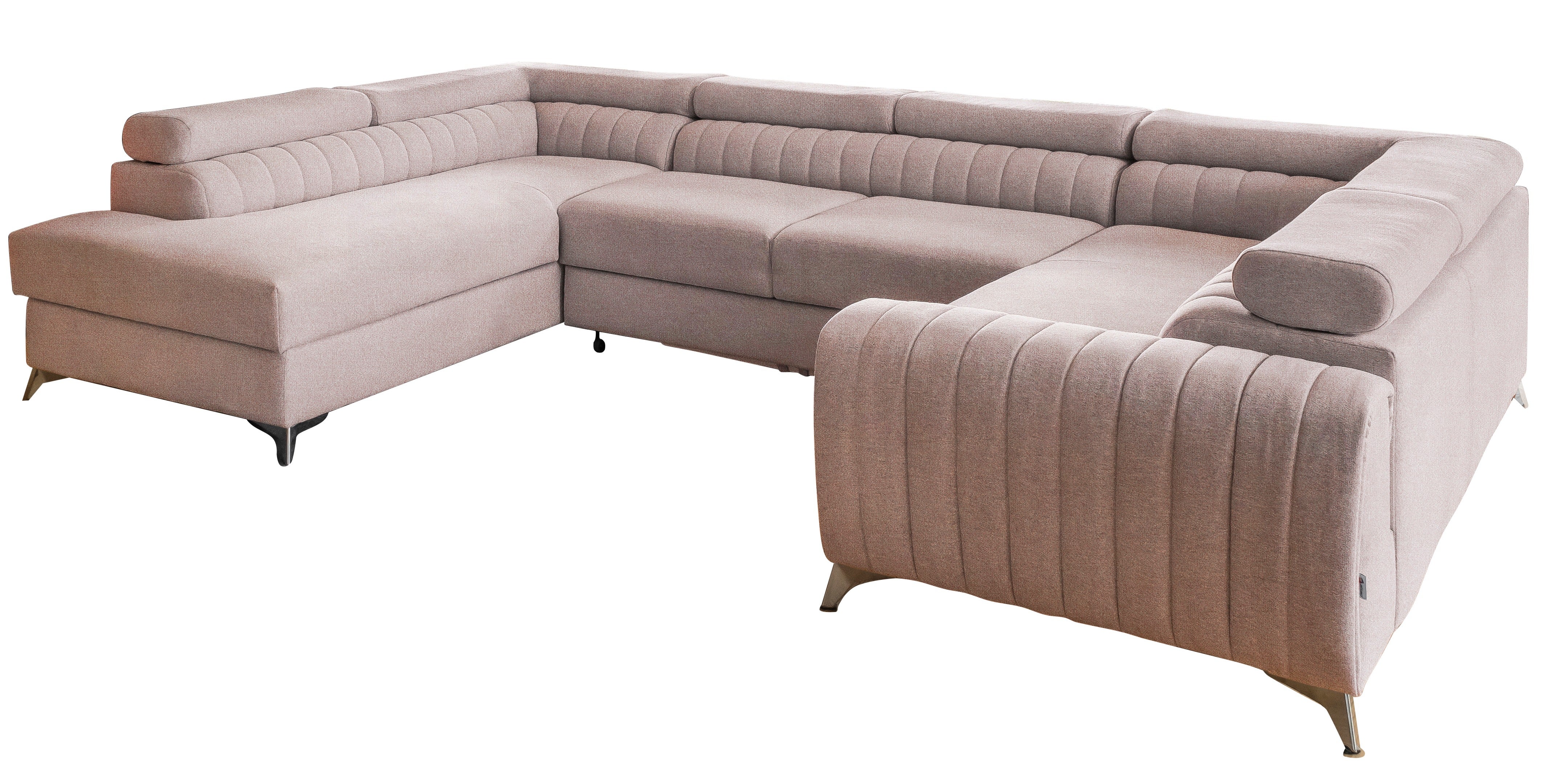 Canapé panoramique convertible tissu rose avec coffre de rangement ...