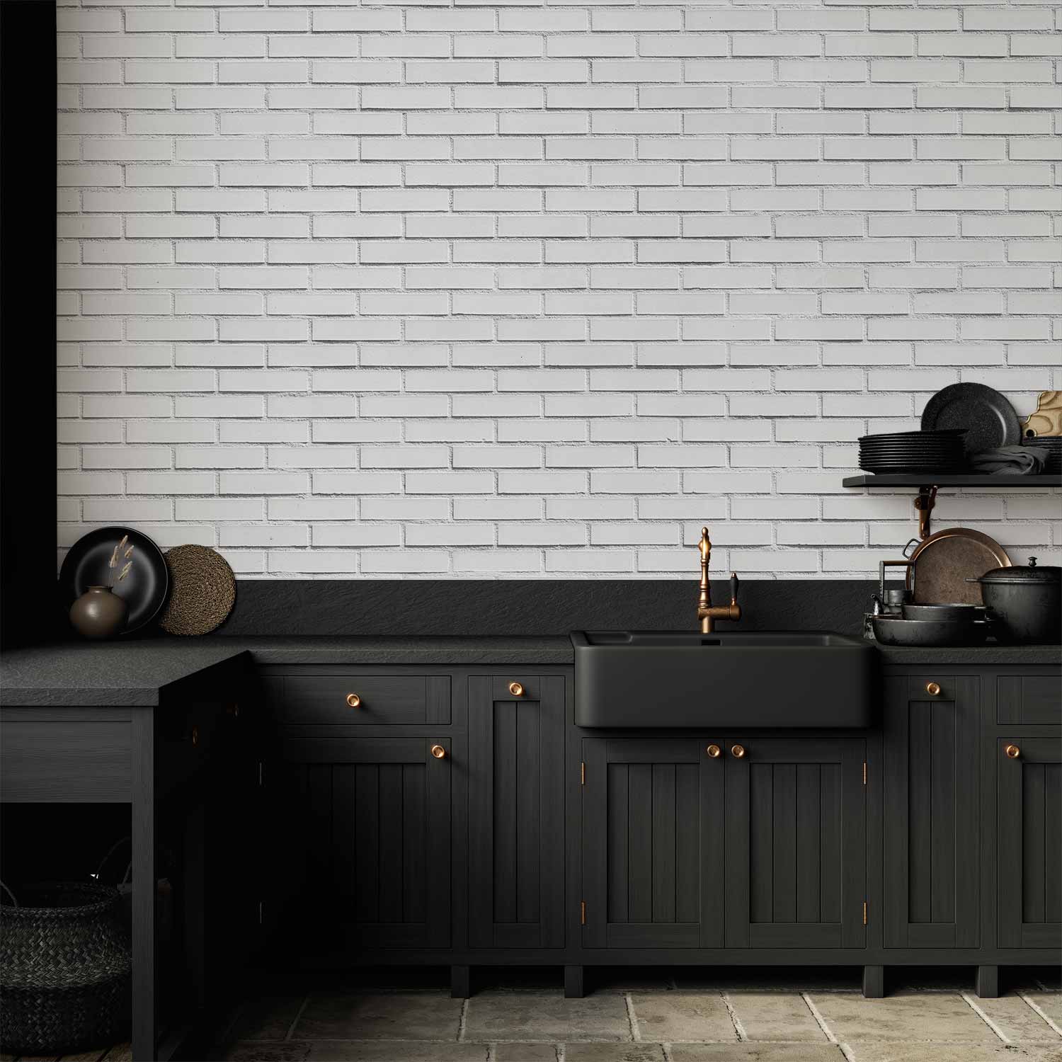 Papier peint - Snow Brick - Pattern Imitating a Brick Wall in White ...