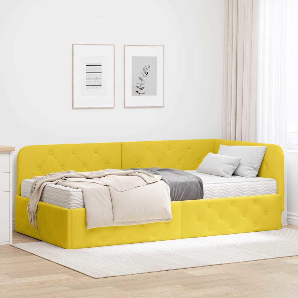 Cadre de lit d'angle avec matelas Jaune 90 x 190 cm Velours | Leroy Merlin