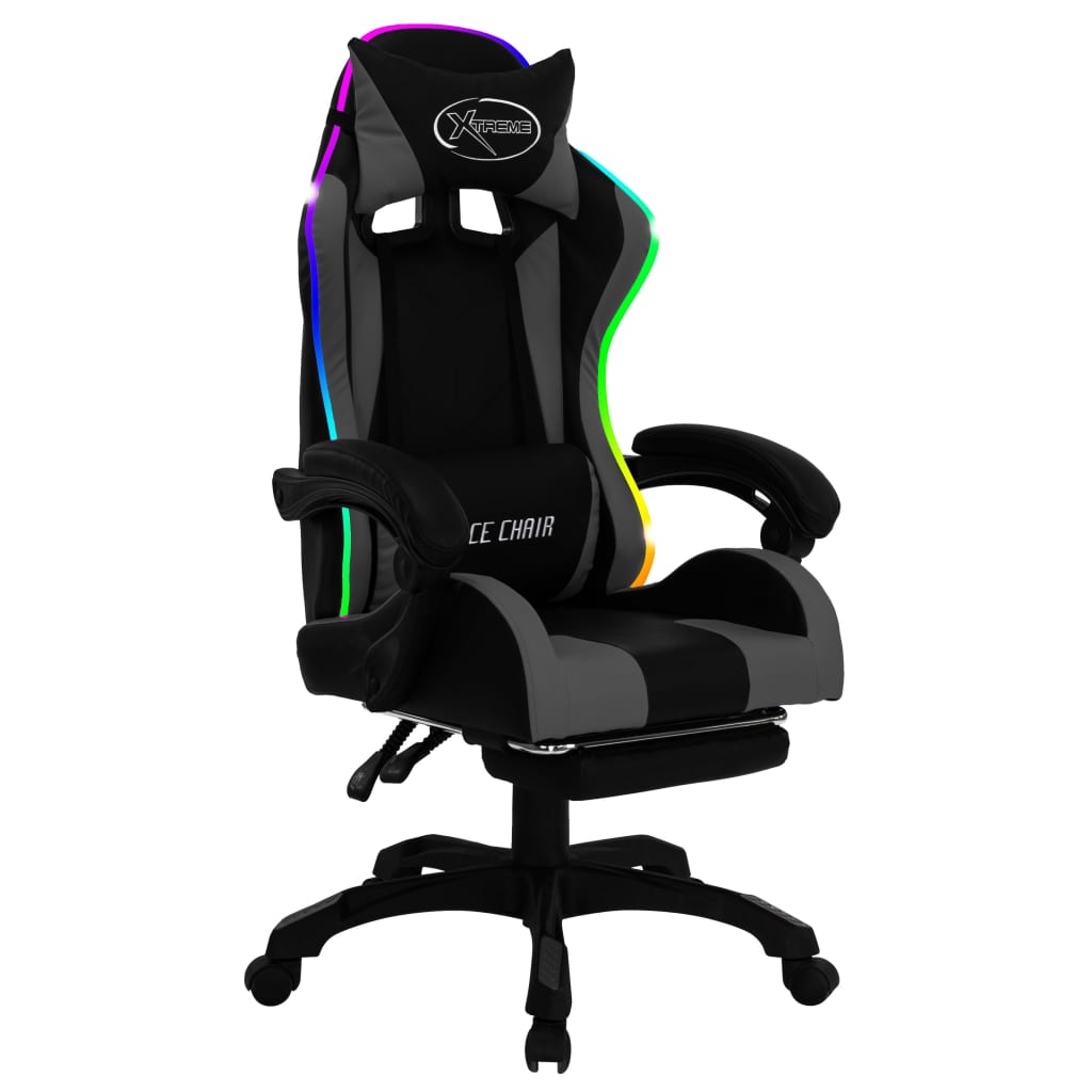Silla gaming con luces LED RGB cuero sintético gris y negro | Leroy Merlin