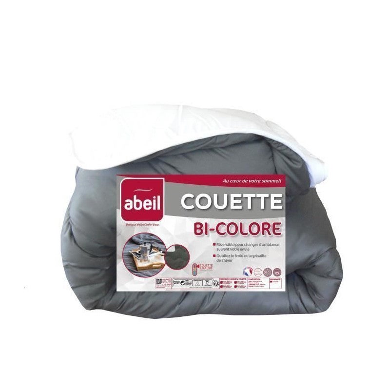 ABEIL Couette Bicolore - 240 x 260 cm - Blanc et gris | Leroy Merlin