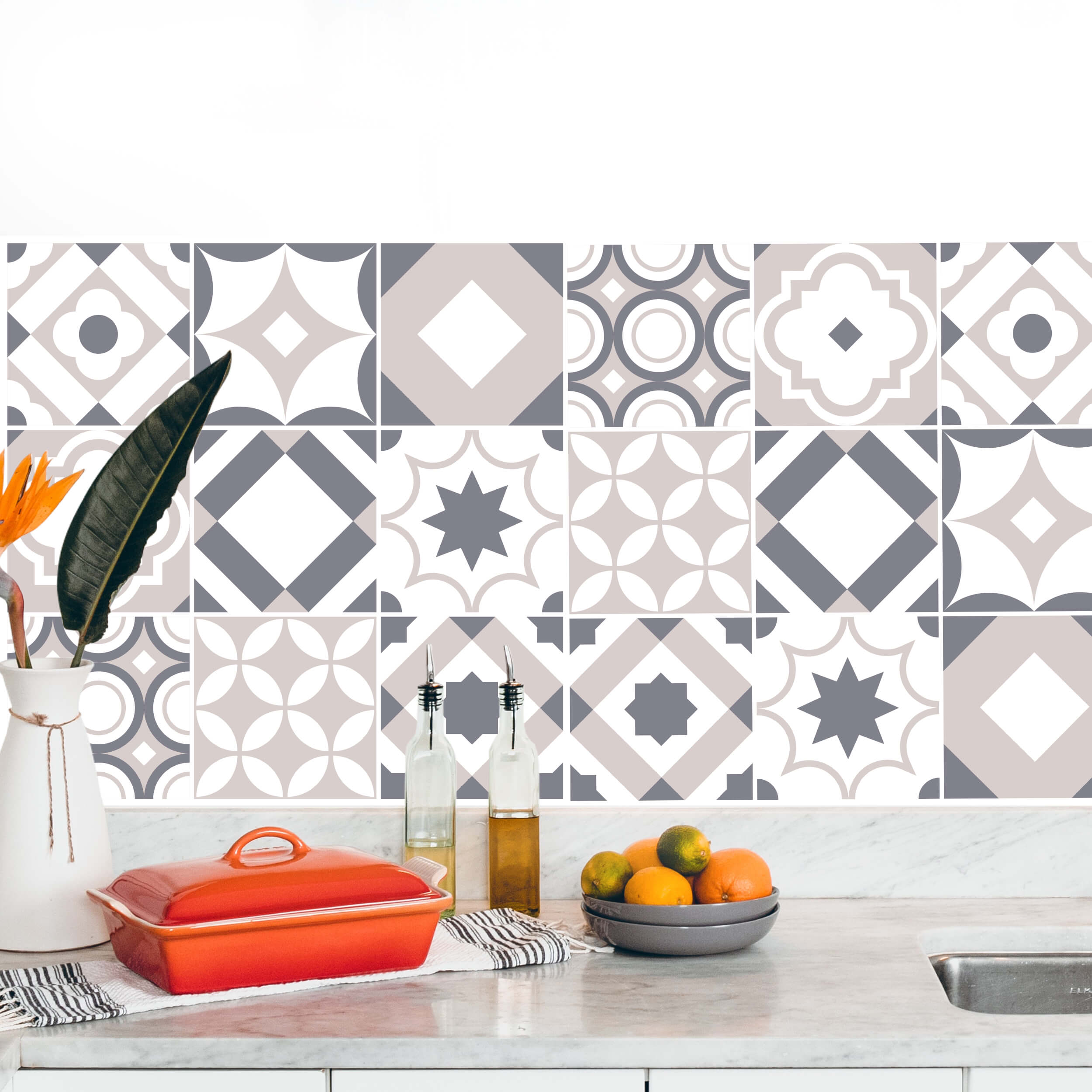 Stickers carrelage carreaux de ciment style ancien 20x20cm - Kit de 12 ...