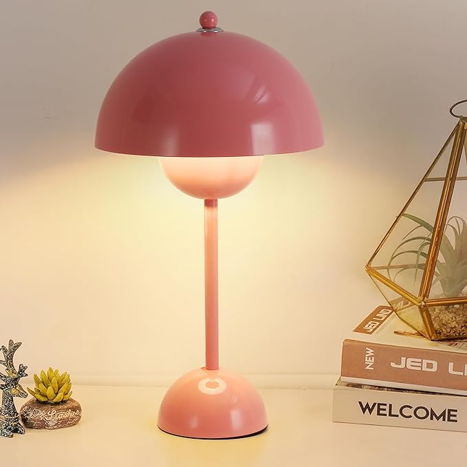 Lámpara de Mesa Rosa Diseño Seta Flowerpot – Metal, 34 cm, Casquillo ...