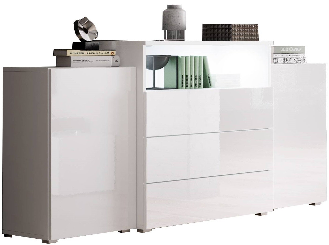 Minio go for it, Buffet pour le salon KORFU III, 150 cm, blanc/blanc ...