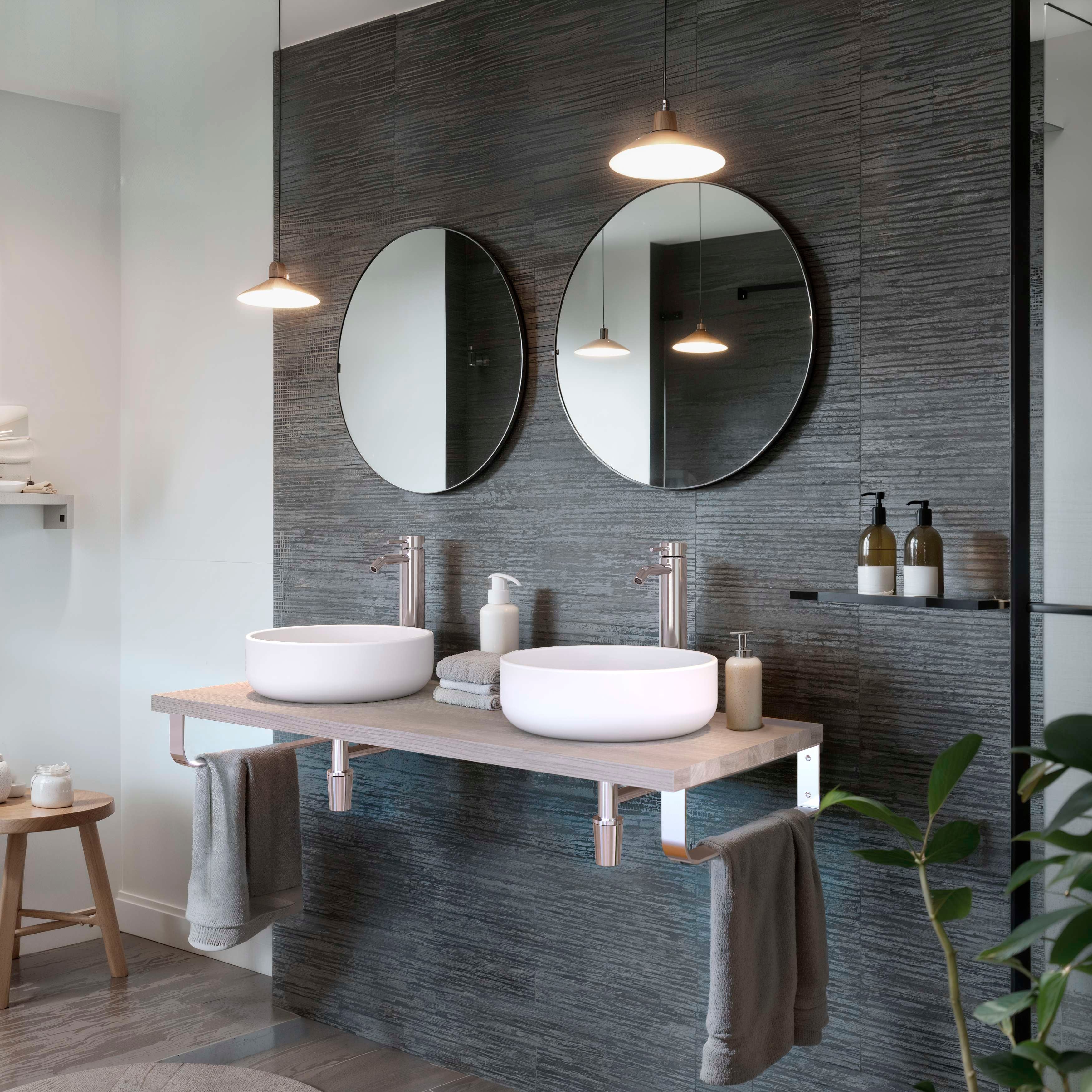 Plan de toilette 121x49x3 cm hydrofuge placage frêne naturel avec ...