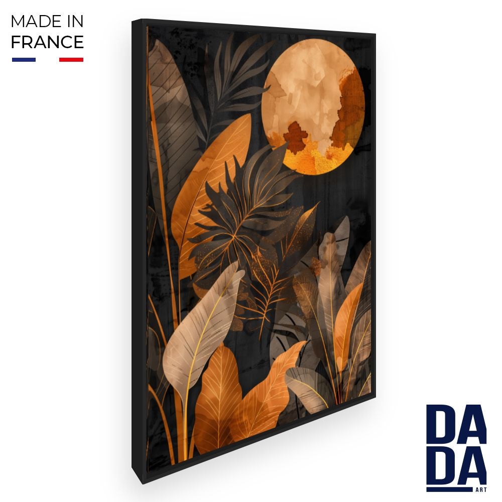 Toile encadrée Feuilles dorées lunaires / 100x140cm / Cadre Noir ...