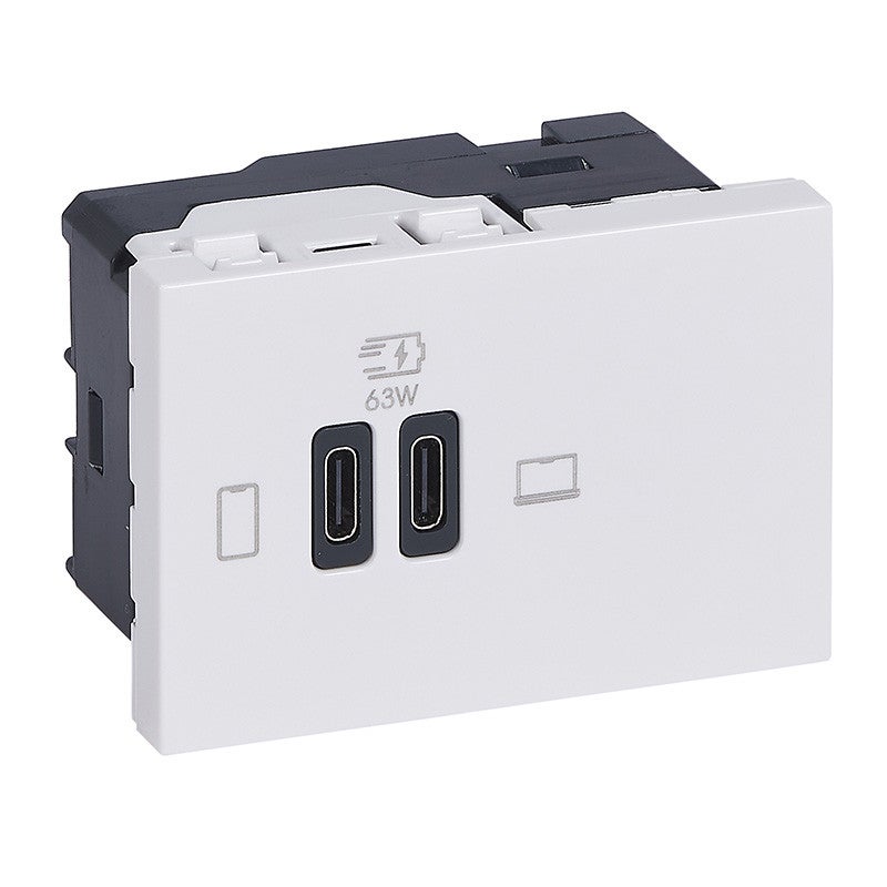 Prise double USB-C 63W Mosaic Legrand - 3 modules - Blanc | Bricoman