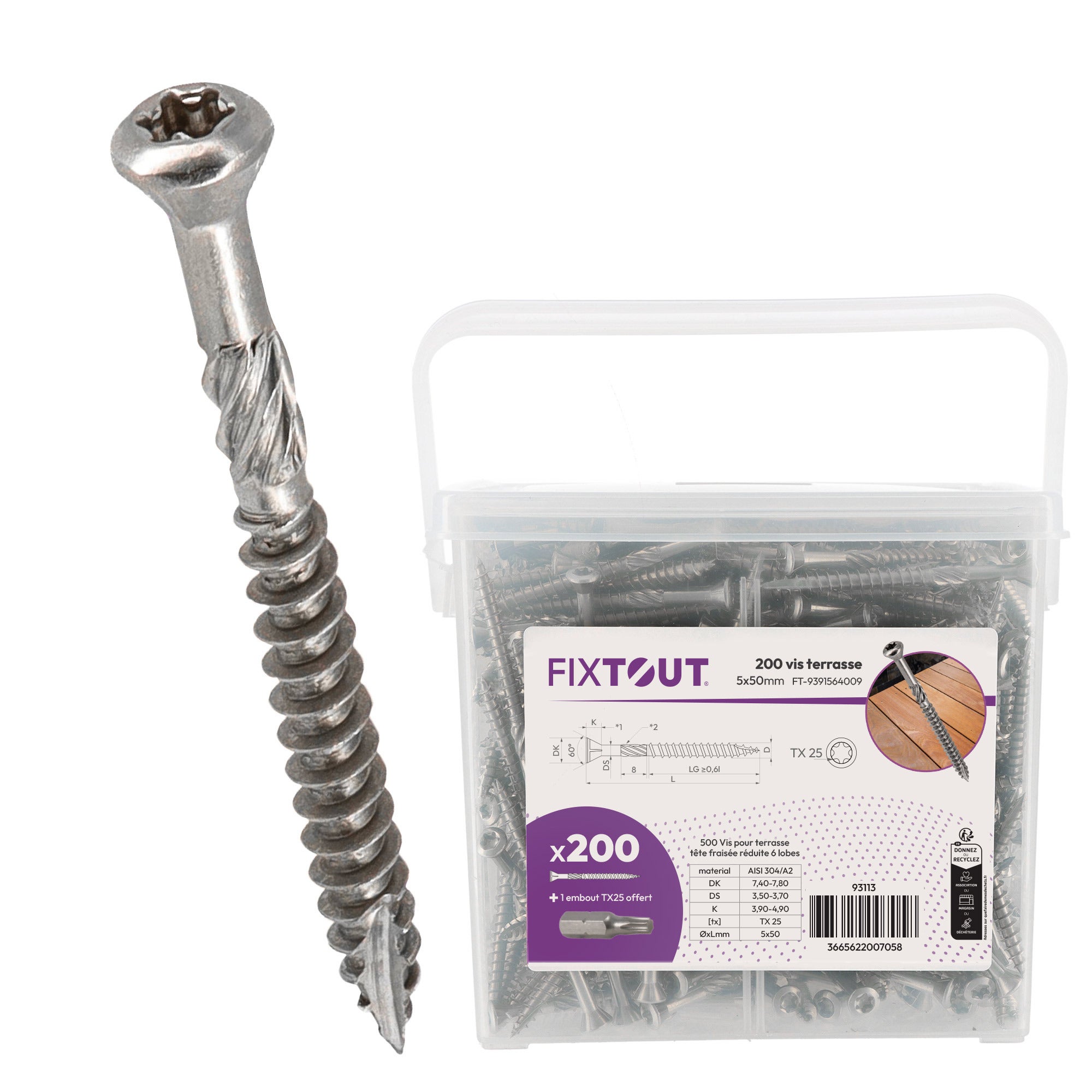 Lot de 1600 Vis terrasse en Inox A2 à tête fraisée réduite - Empreinte ...
