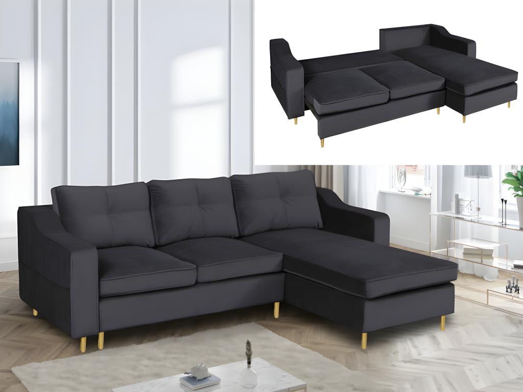 Canapé d'angle convertible et réversible en velours SORENI - Gris ...