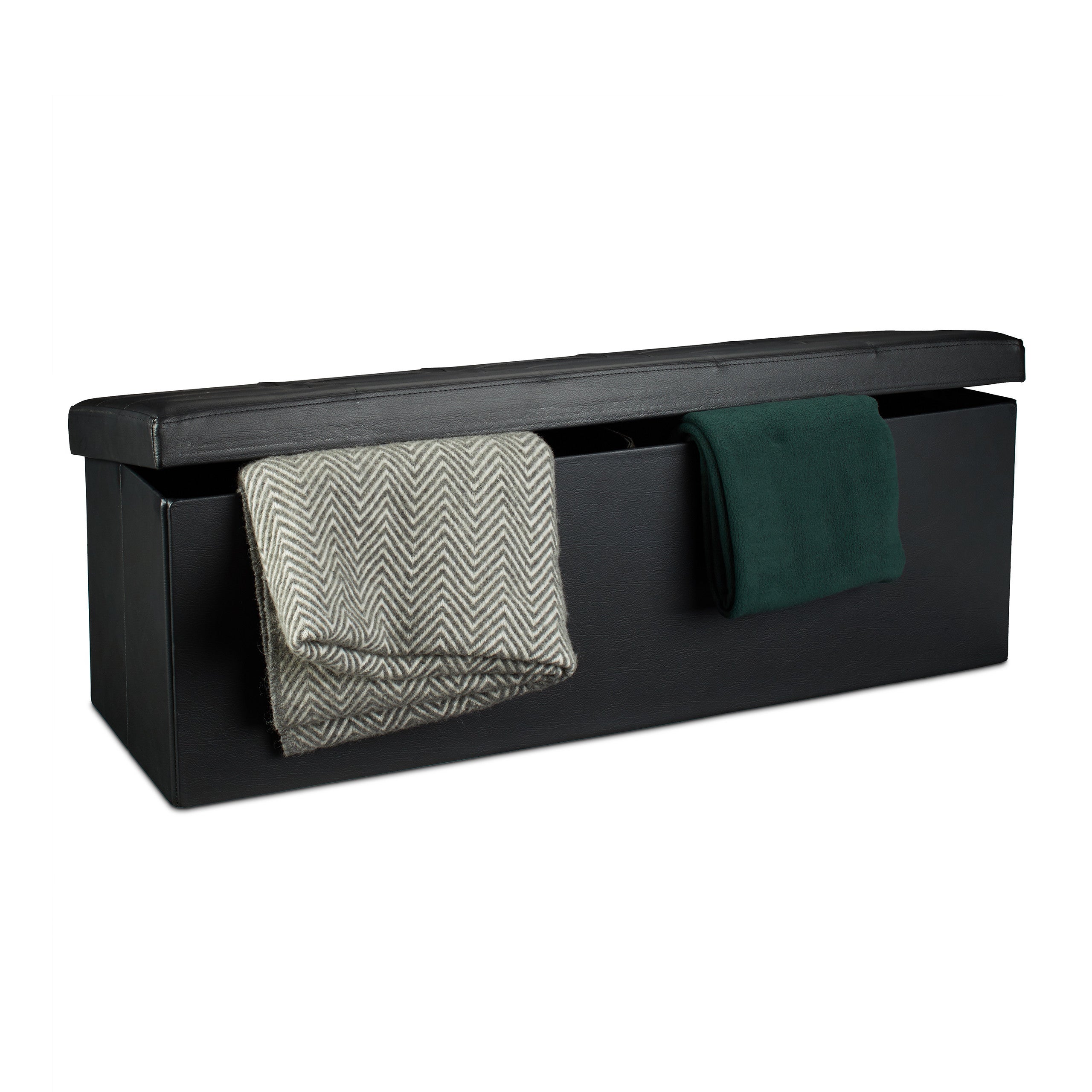 Relaxdays Tabouret pliable pratique, boîte de rangement, avec couvercle ...