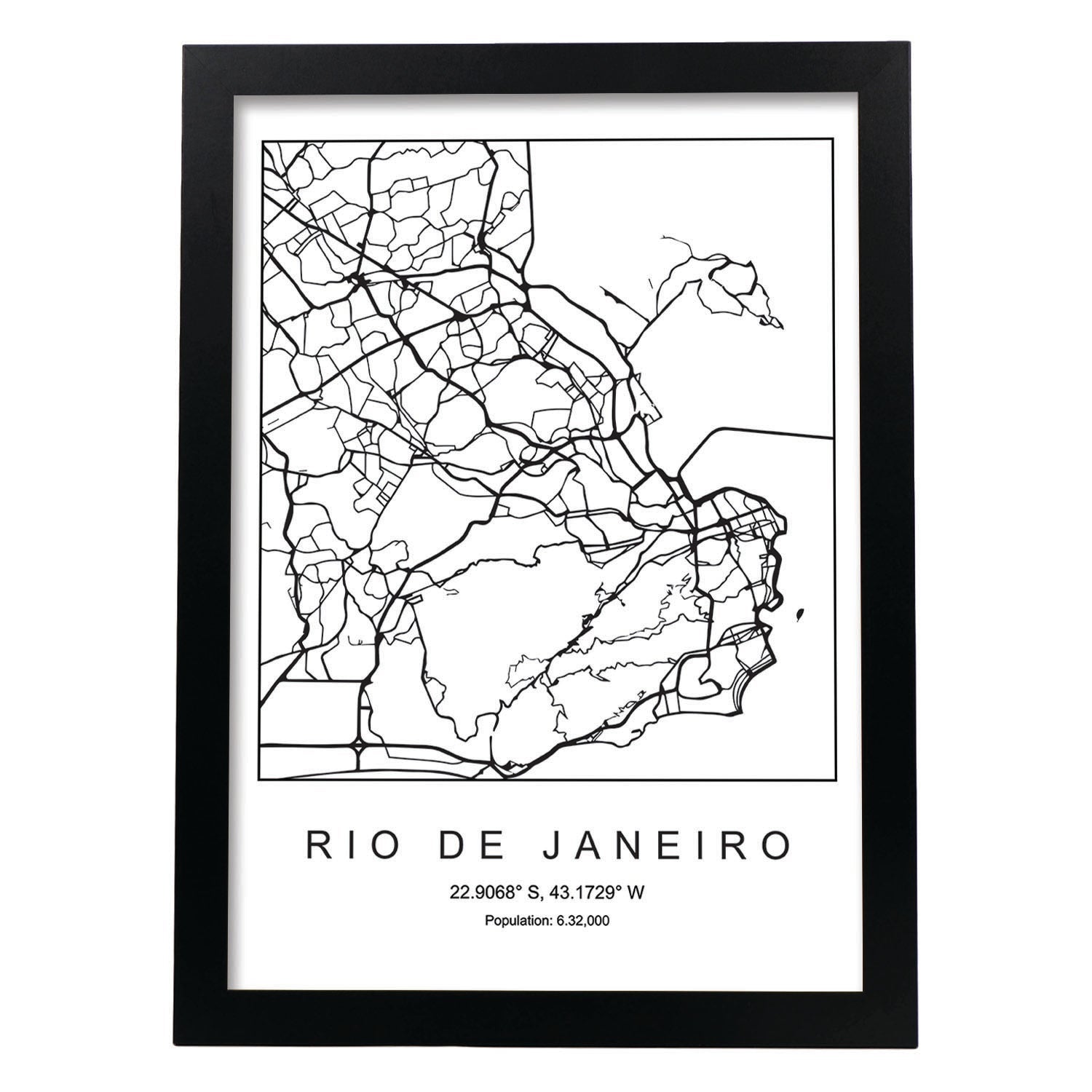Carte Lamina Rio De Janeiro Style Nordique En Noir Et Blanc. Sans Cadre ...
