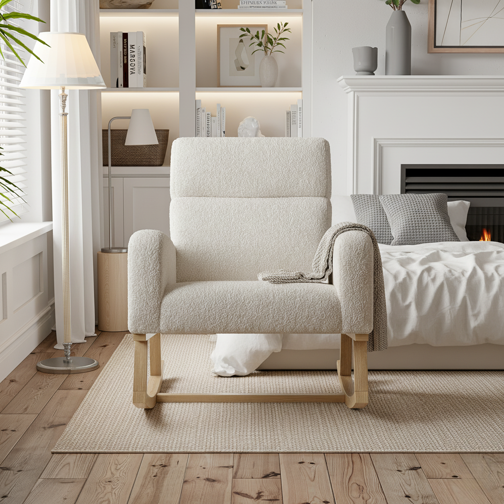 Fauteuil à bascule - avec accoudoirs dossier peluche - coussin d'assise ...