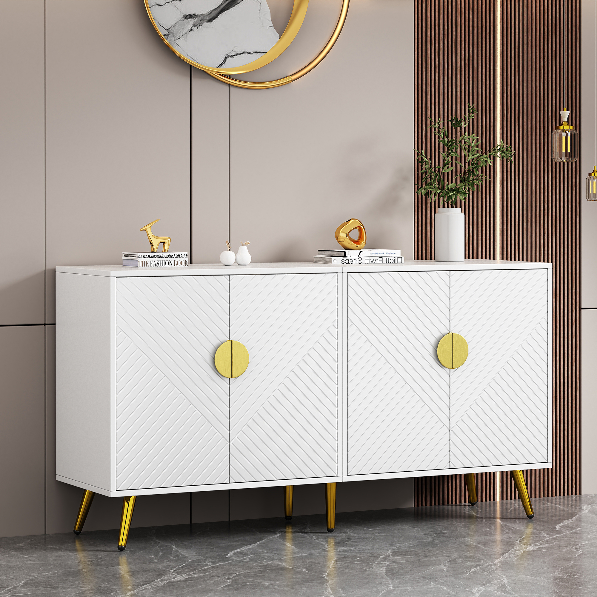 Credenza bassa con 4 ante - 140 x 40 x 75 cm - Pannelli di particelle e ...