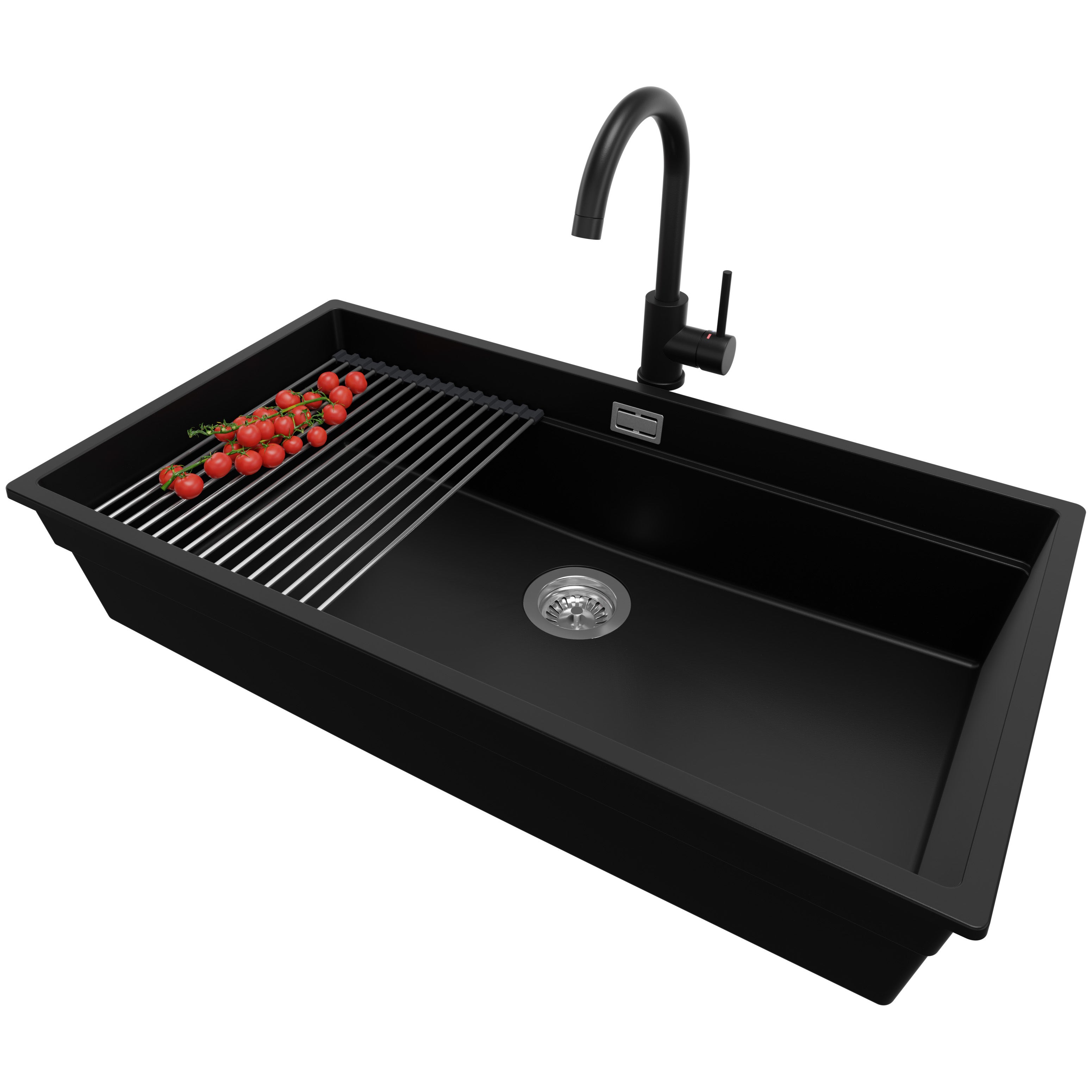 PRIMAGRAN Fregadero Granito Negro 86x47cm, Fregadero Cocina 1 Seno ...