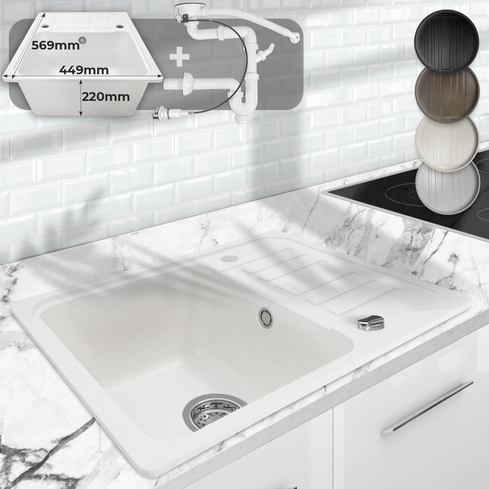 Fregadero de cocina en granito, medidas 57x45 cm, diseño innovador con ...