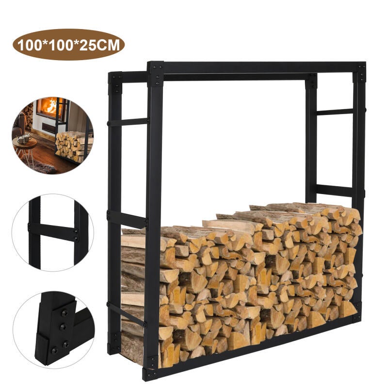 Range bûches métal Noir mat Rangement Bois Bûche Range-bûches Design ...