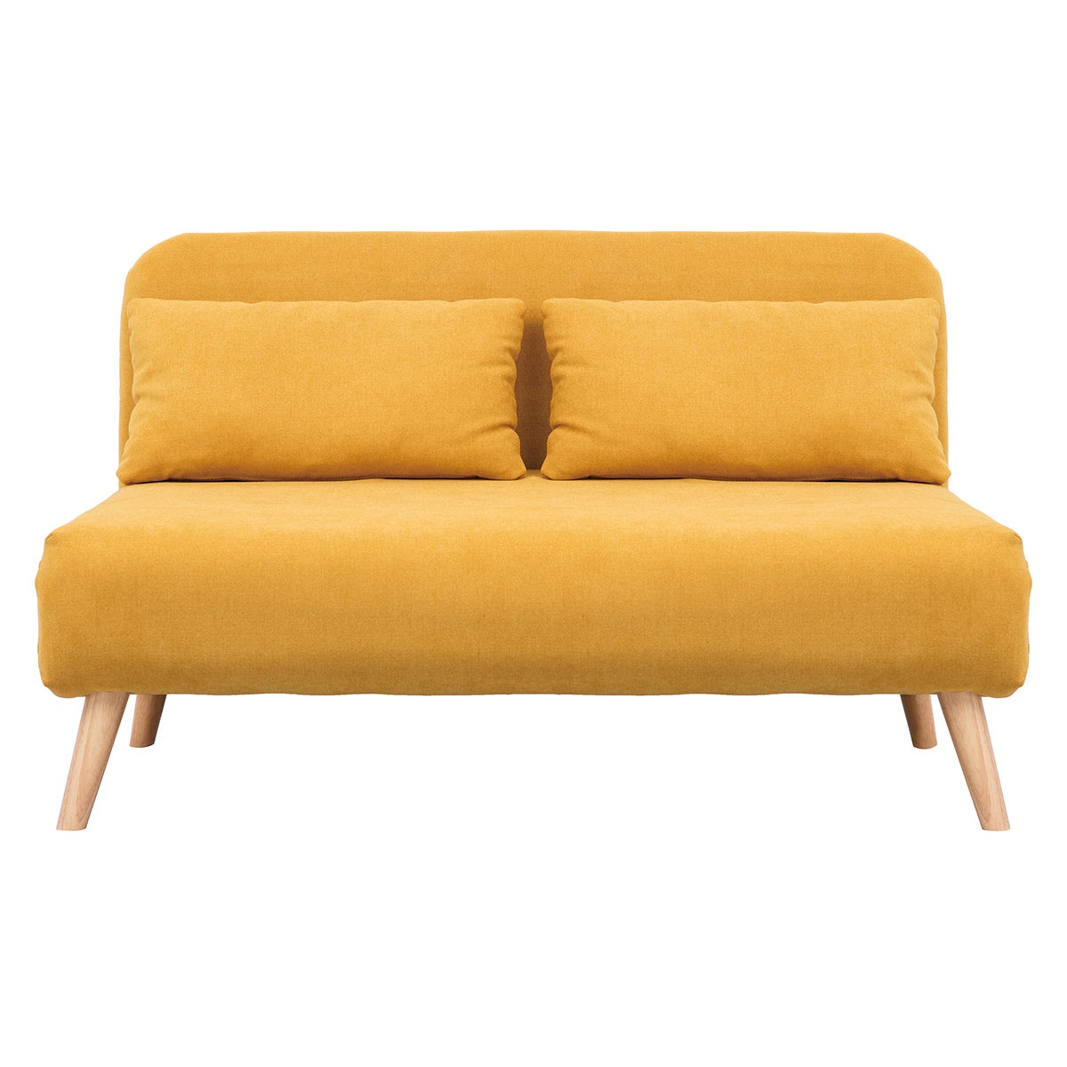 Chauffeuse 2 places convertible en tissu effet velours moutarde et bois ...