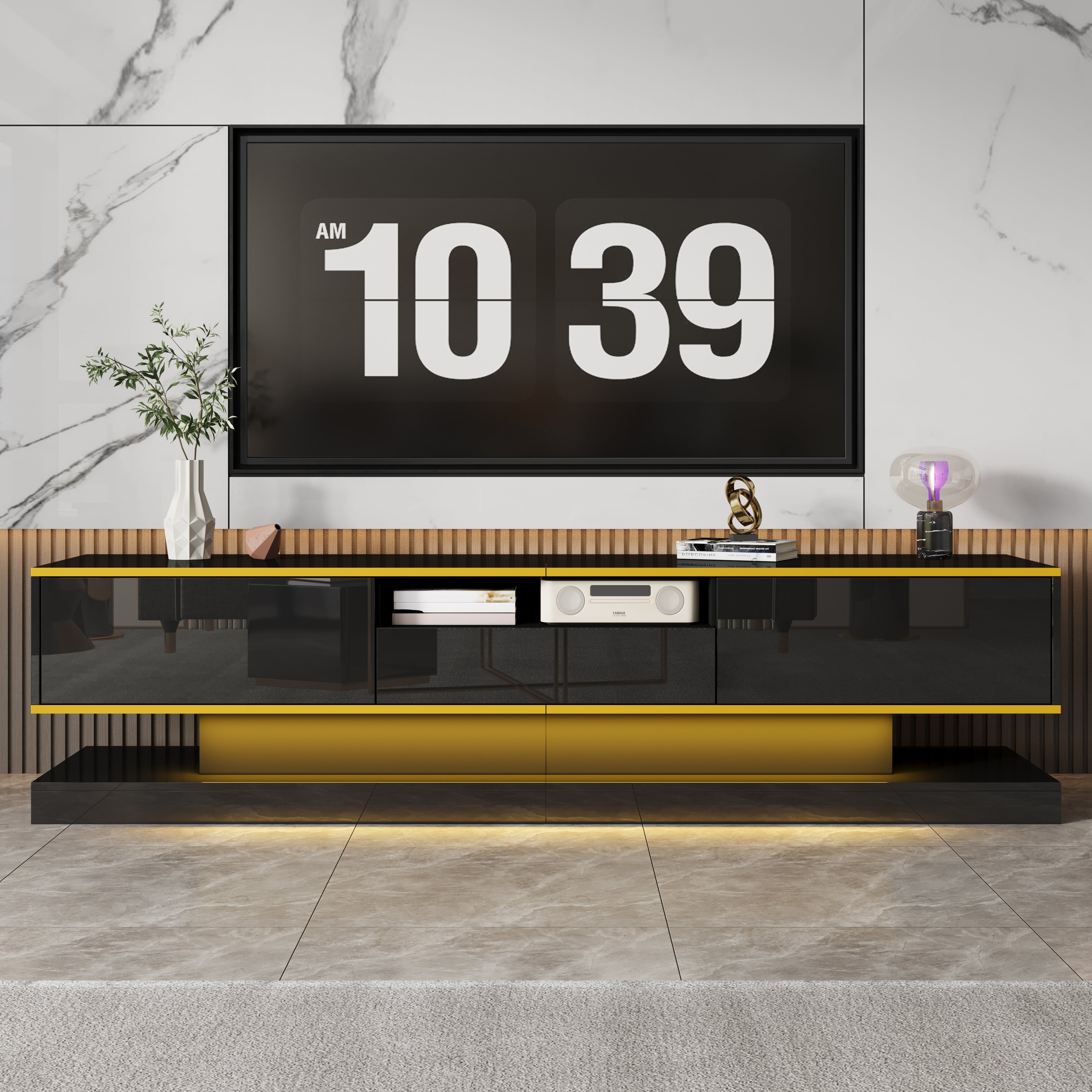 Meuble TV moderne 180x38x45cm - avec trois tiroirs - avec un ...