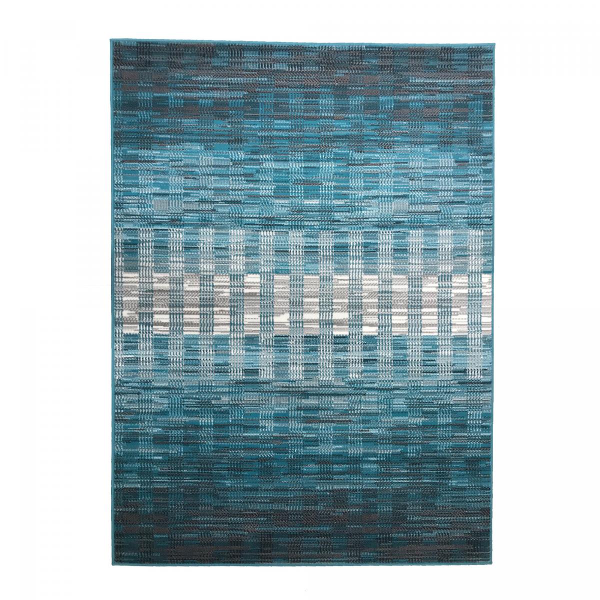 Tapis chambre 60x110 tissé bleu et blanc rectangle motif géométrique ...