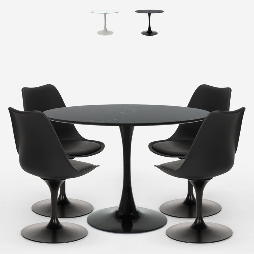 Juego mesa redonda 120 cm efecto mármol diseño Goblet 4 sillas paix | Leroy Merlin