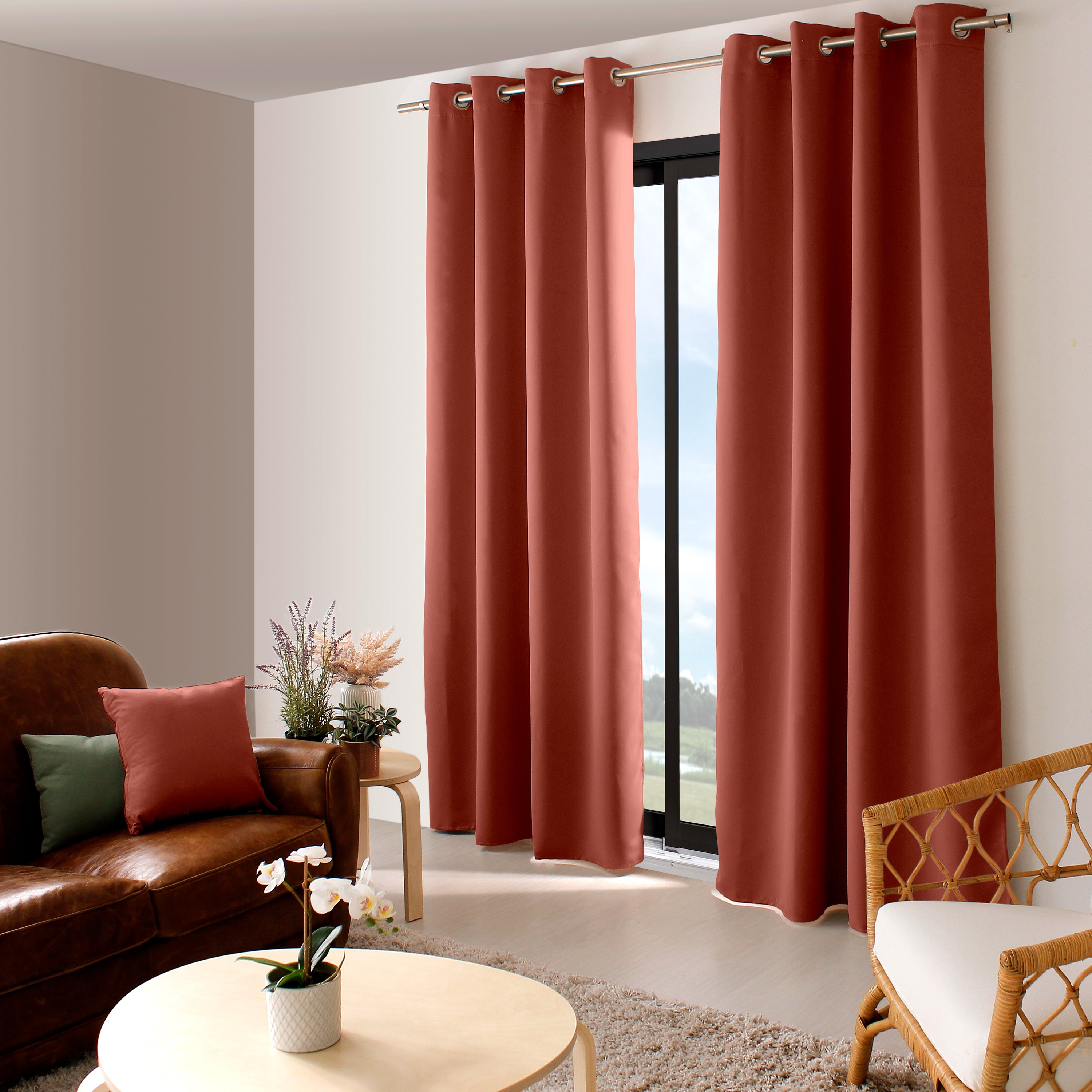 Lot de 2 Rideaux Occultant avec Œillets, Terre Cuite, 140x240cm, 100% ...