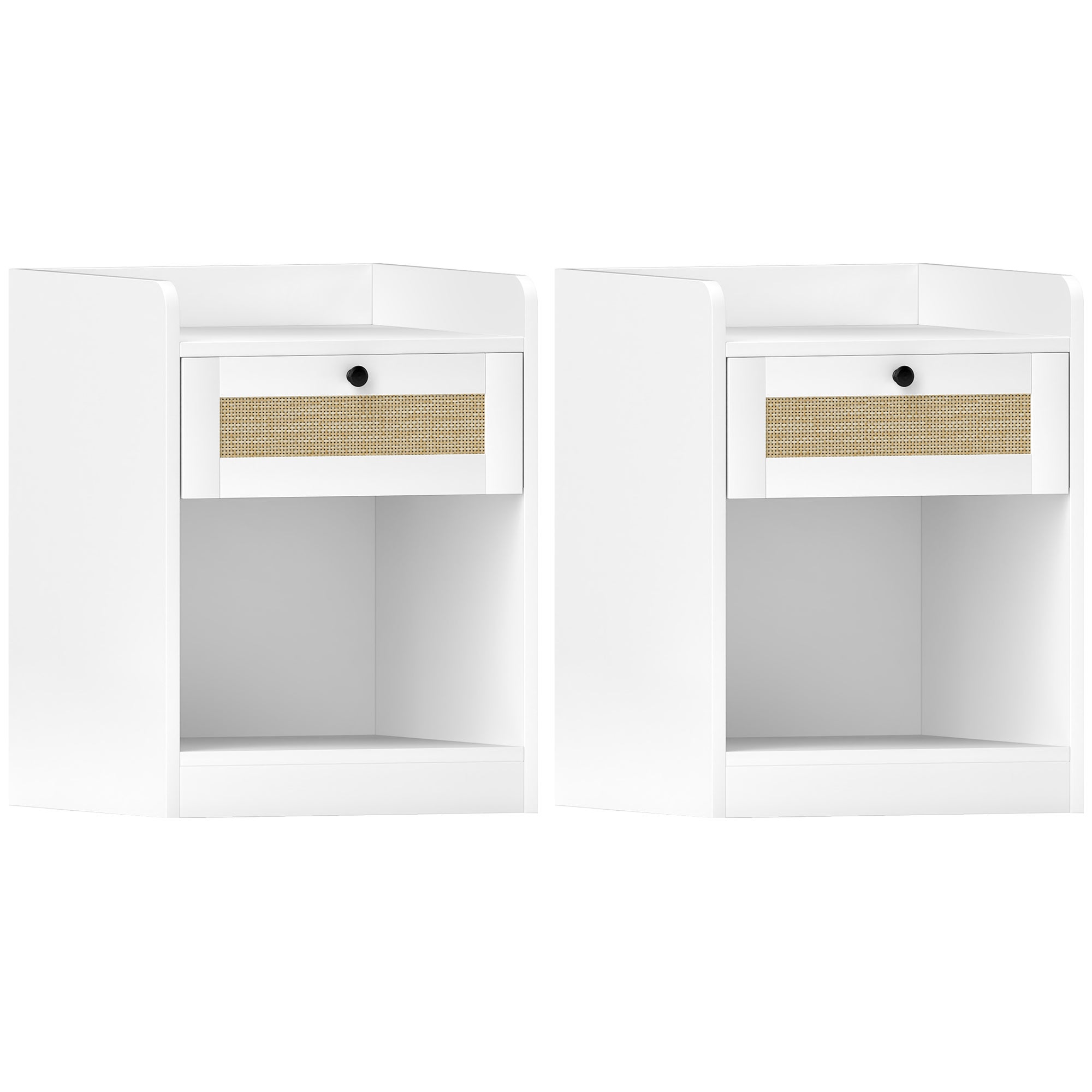 Lot 2 tables chevet chambre tiroir face rotin, 40x40x53 cm, blanc ...