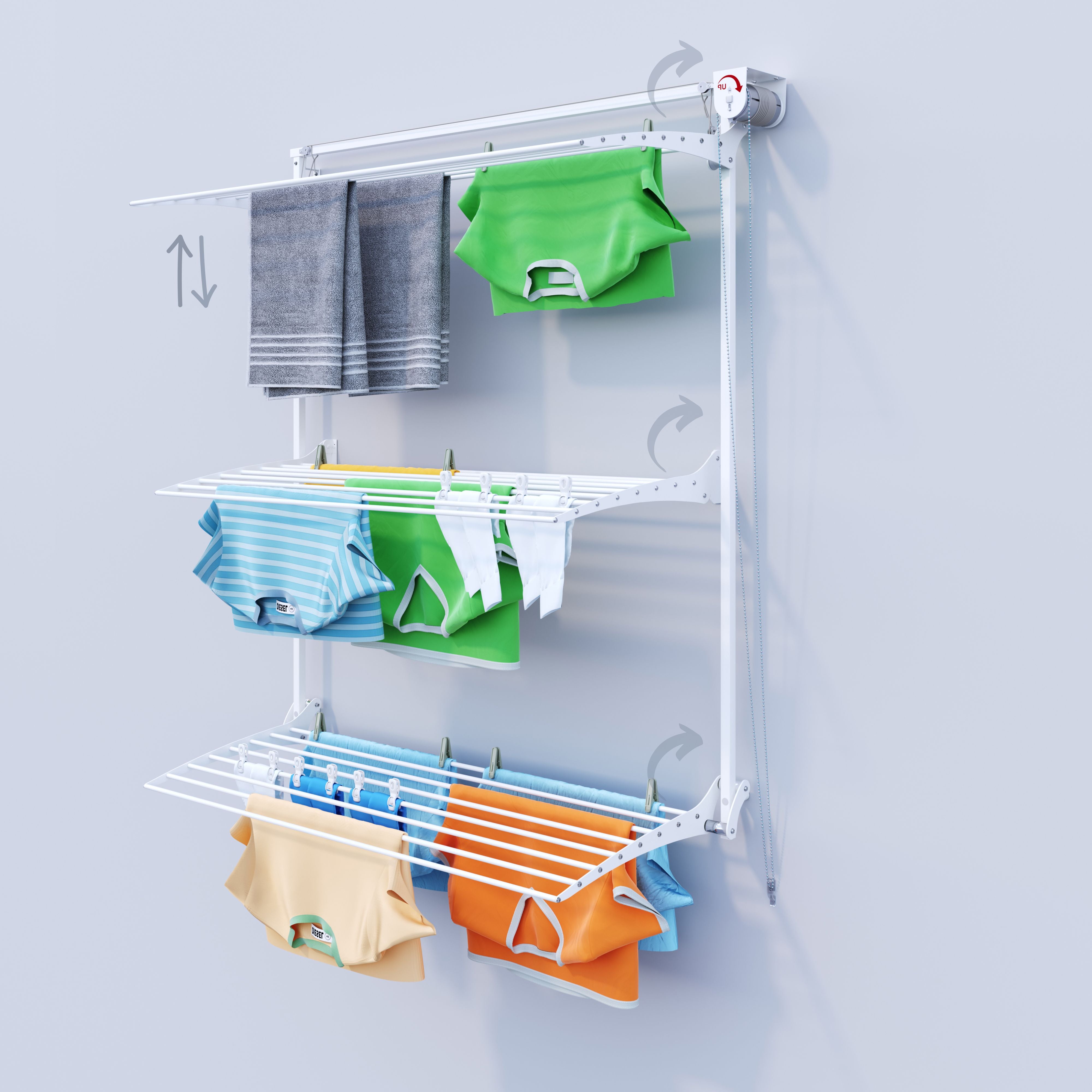 Tendedero de pared, tendedero ajustable con tres rejillas grises ...