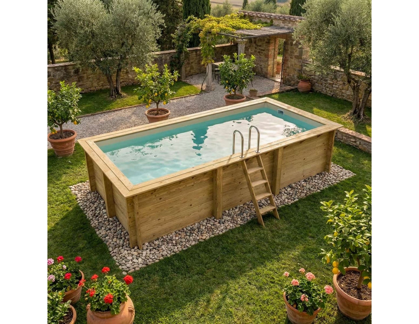 Piscina de madera AQUA 6.1 x 2.85 – H.1.31 m, arena, sobre bastidor ...