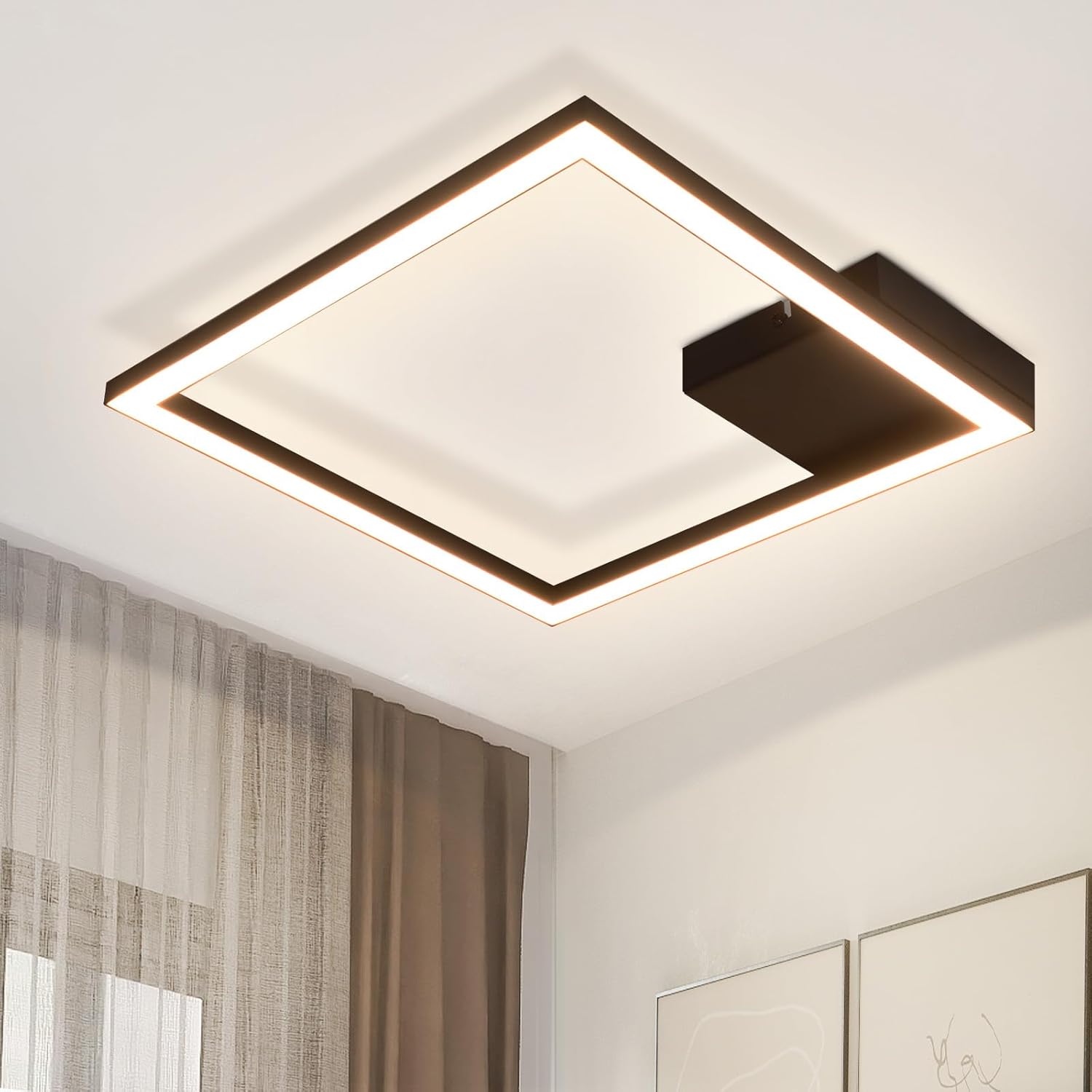 ZMH Lámpara de techo LED cuadrada moderna negra para salón y cocina ...