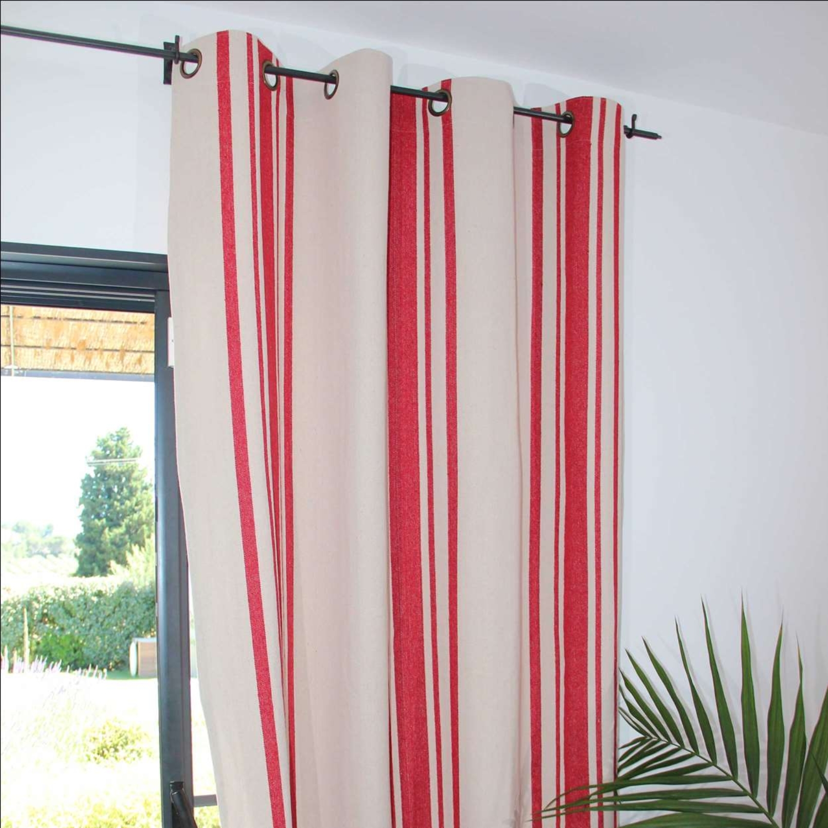 Rideau coton épais Rustique à oeillets - Rouge - 150x250 cm - Coton ...