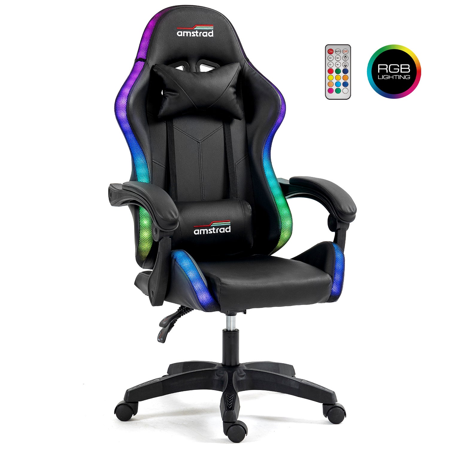 Amstrad AMS-LED-DARKSIDE Fauteuil / Chaise de bureau Gamer noir avec ...
