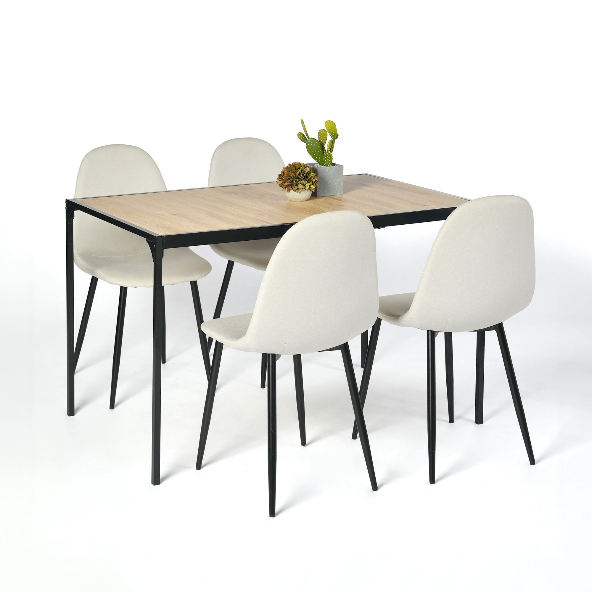 URBAN MEUBLE Ensemble de table et 4 chaises effet bois, blanc et noirs ...