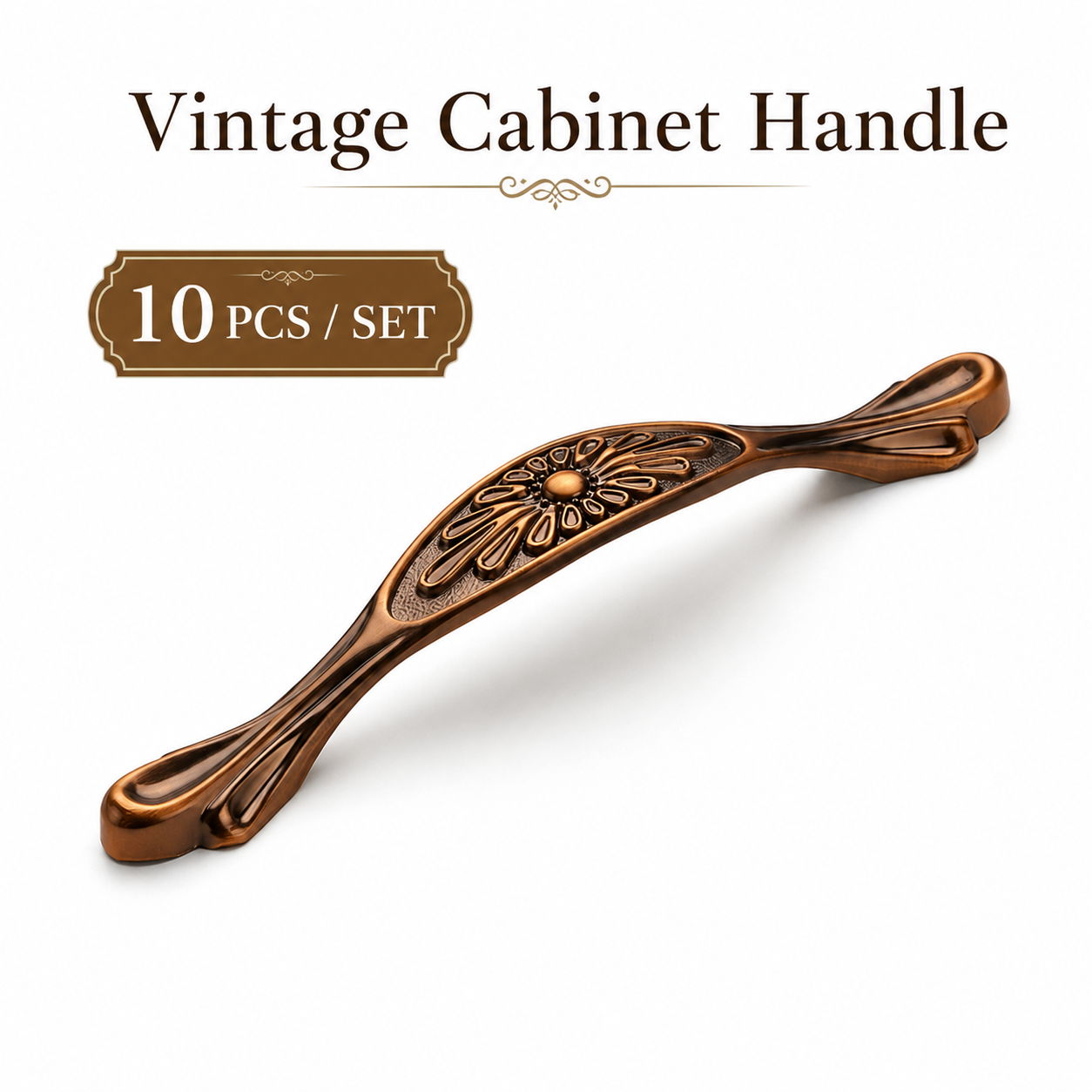 Lot de 10 poignées de meuble bronze café vieilli avec motif floral ...