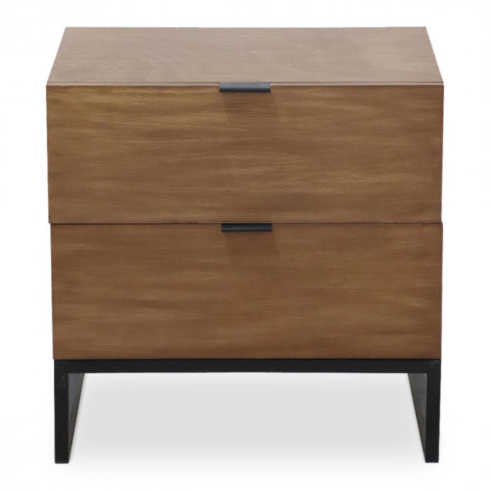 Chevet 2 tiroirs chêne clair et métal noir Baktoo | Leroy Merlin