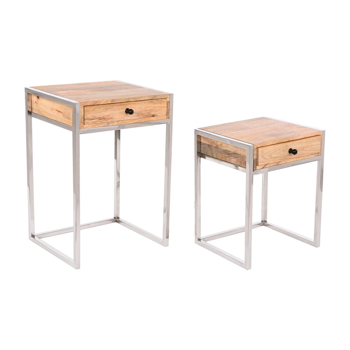 Jeu de 2 tables Home ESPRIT Marron Argenté Naturel Acier Bois de ...