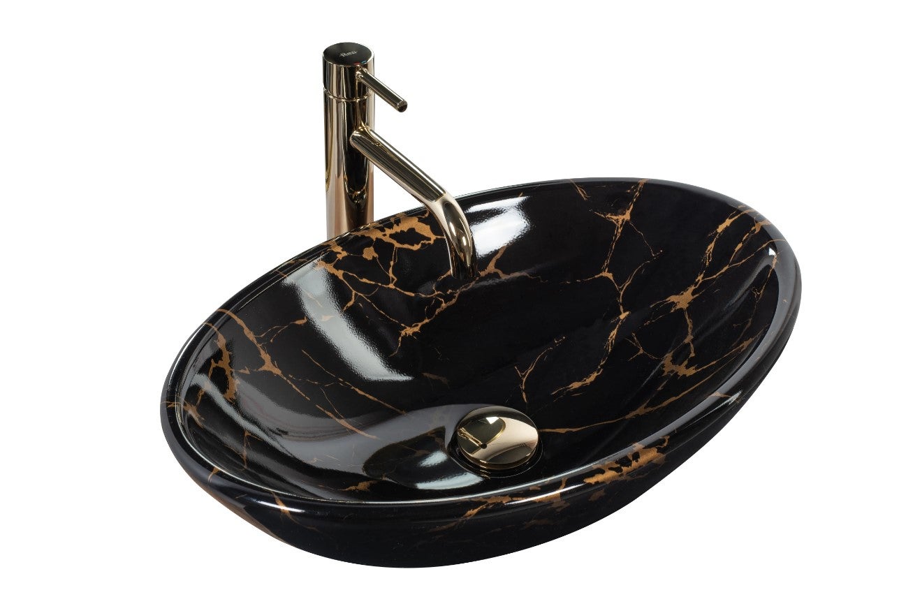 LAVABO DA APPOGGIO REA PAMELA BLACK MARBLE SHINY | Leroy Merlin