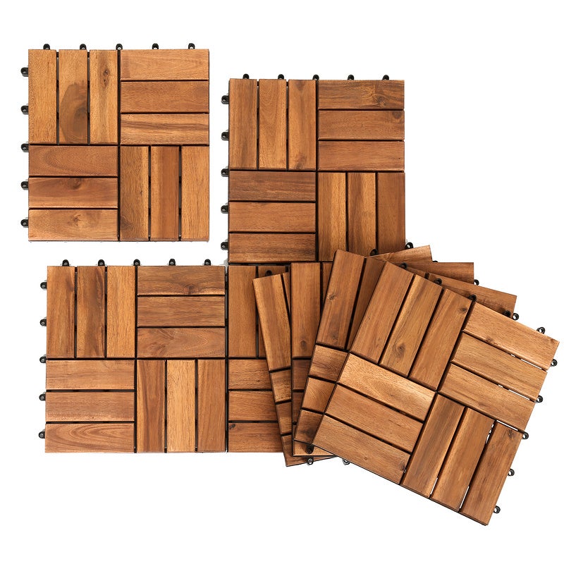 Dalles de terrasse Carreaux de terrasse 22 pcs Acacia Kit tuiles de ...