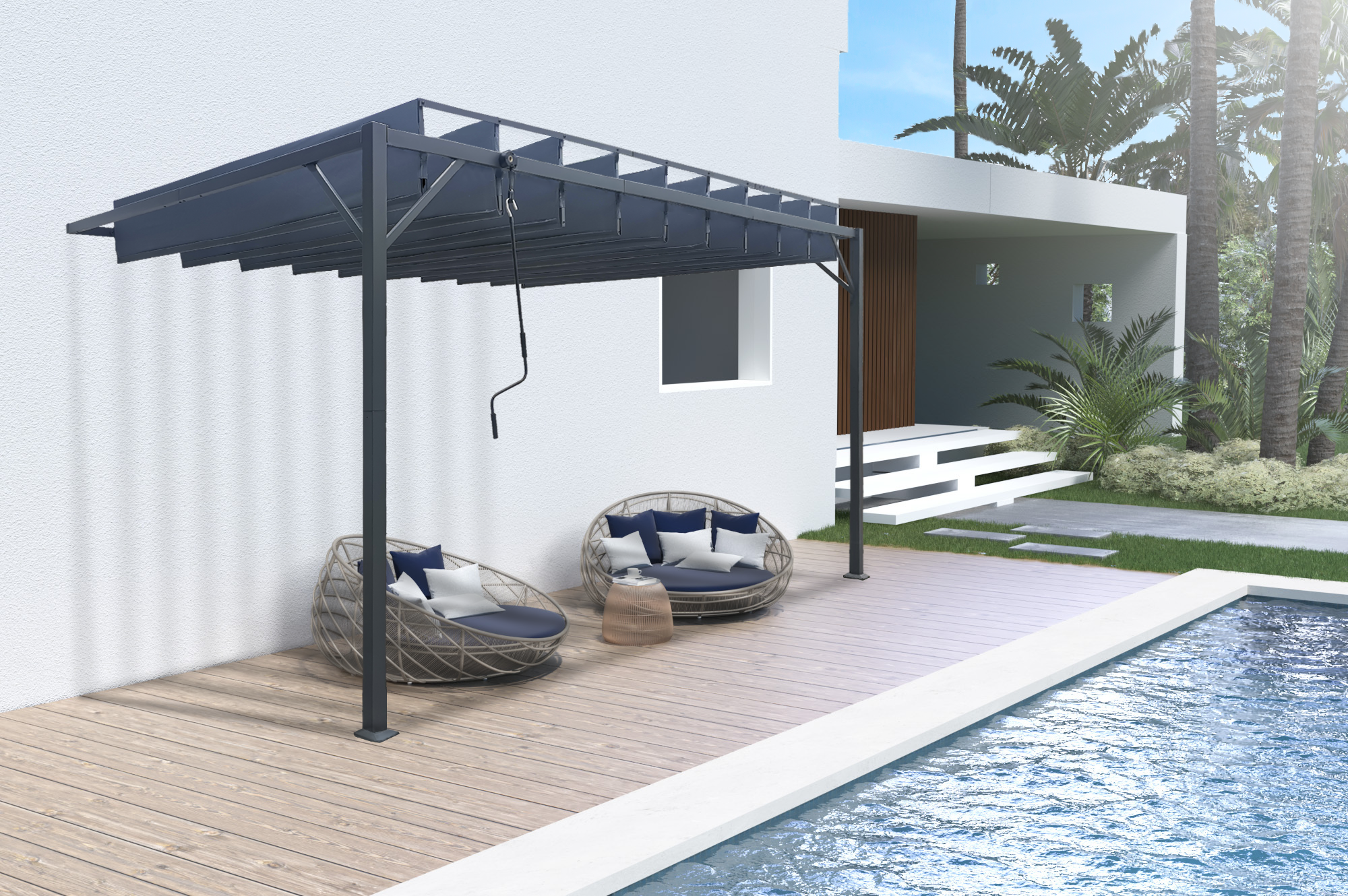Pergola bioclimatica addossata BAHIA 4m x 3m Grigio antracite | Leroy ...