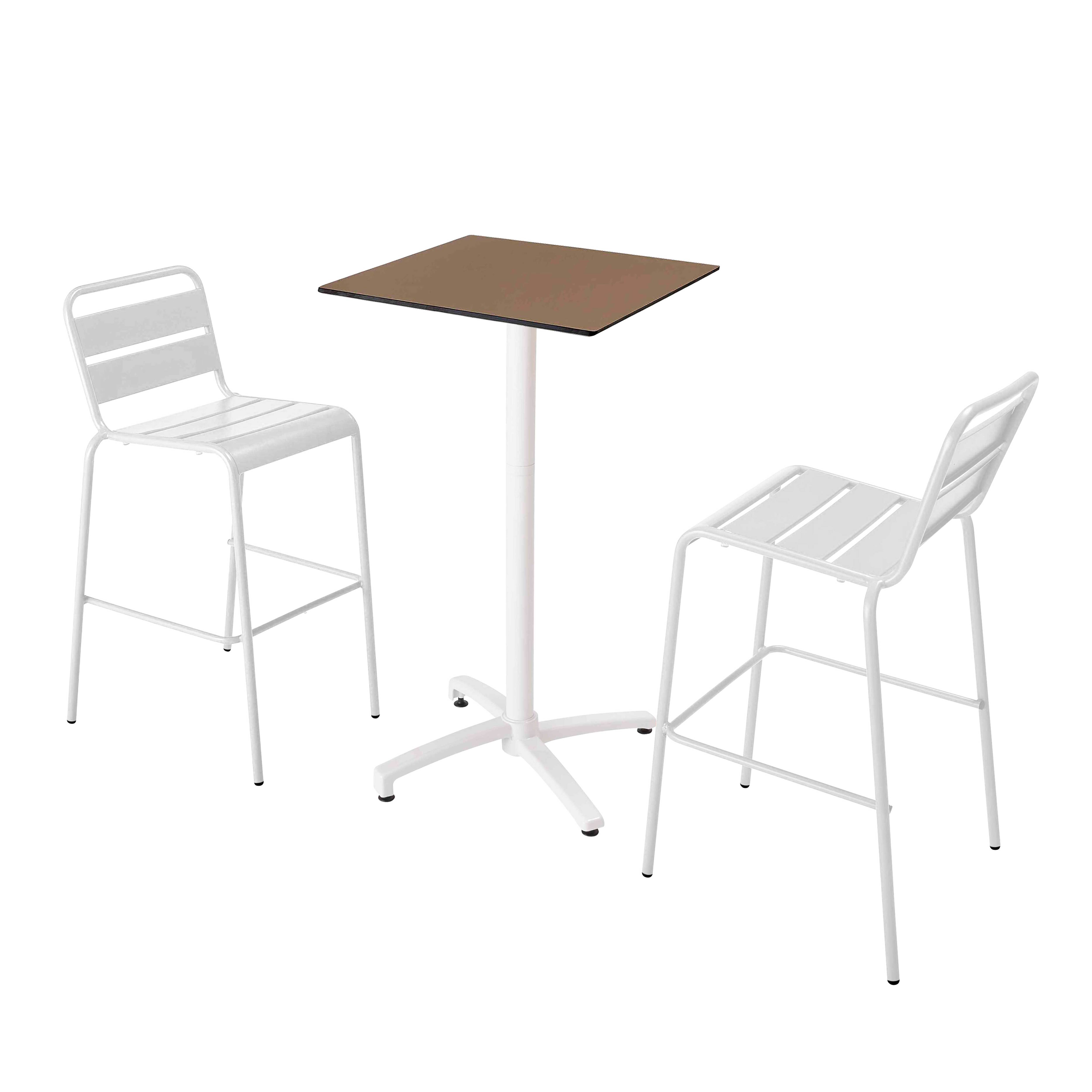Ensemble table stratifié haute taupe et 2 chaises hautes blanc , Opéra ...