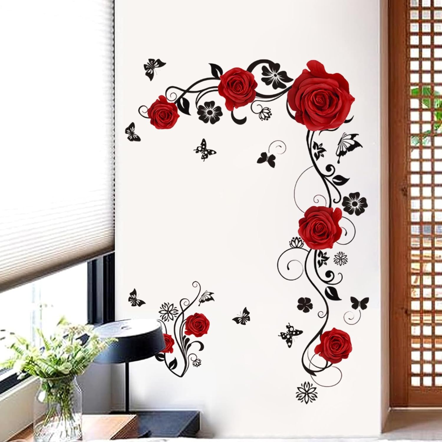 Stickers Muraux Fleurs des Rose Rouges Sticker Fleurs Romantique ...