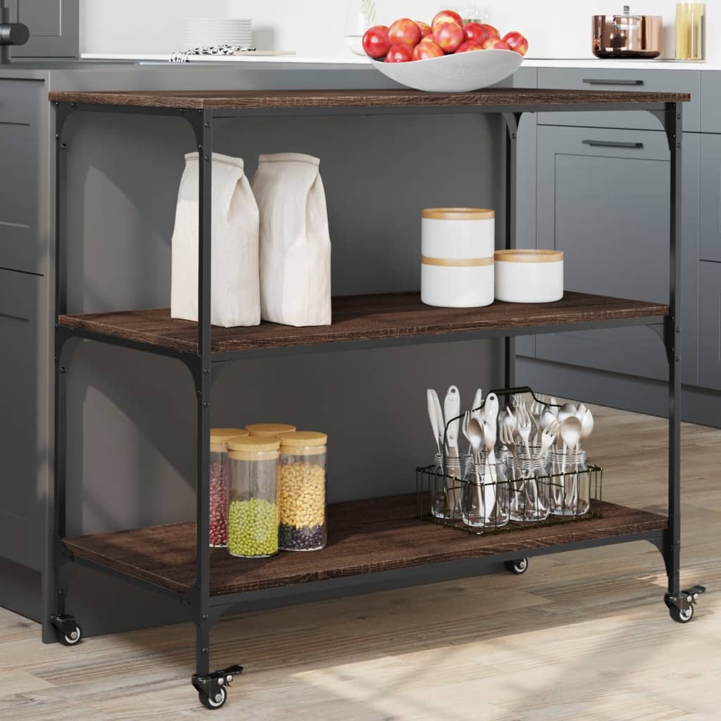 Carrito de cocina, roble marrón, 102x50x95 cm, madera de ingeniería ...