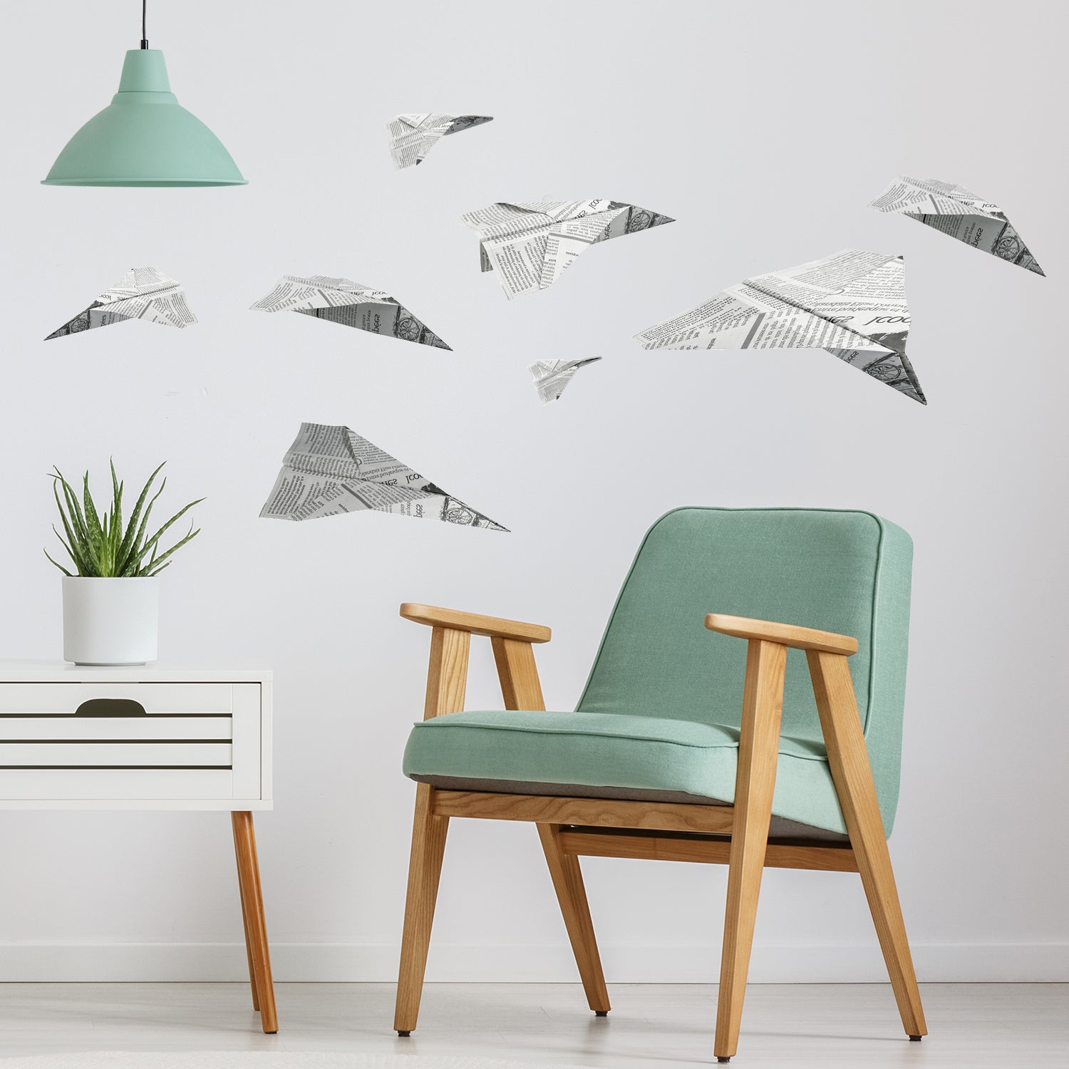 Sticker décoratif autocollant, avion papier avec papier journél effet ...